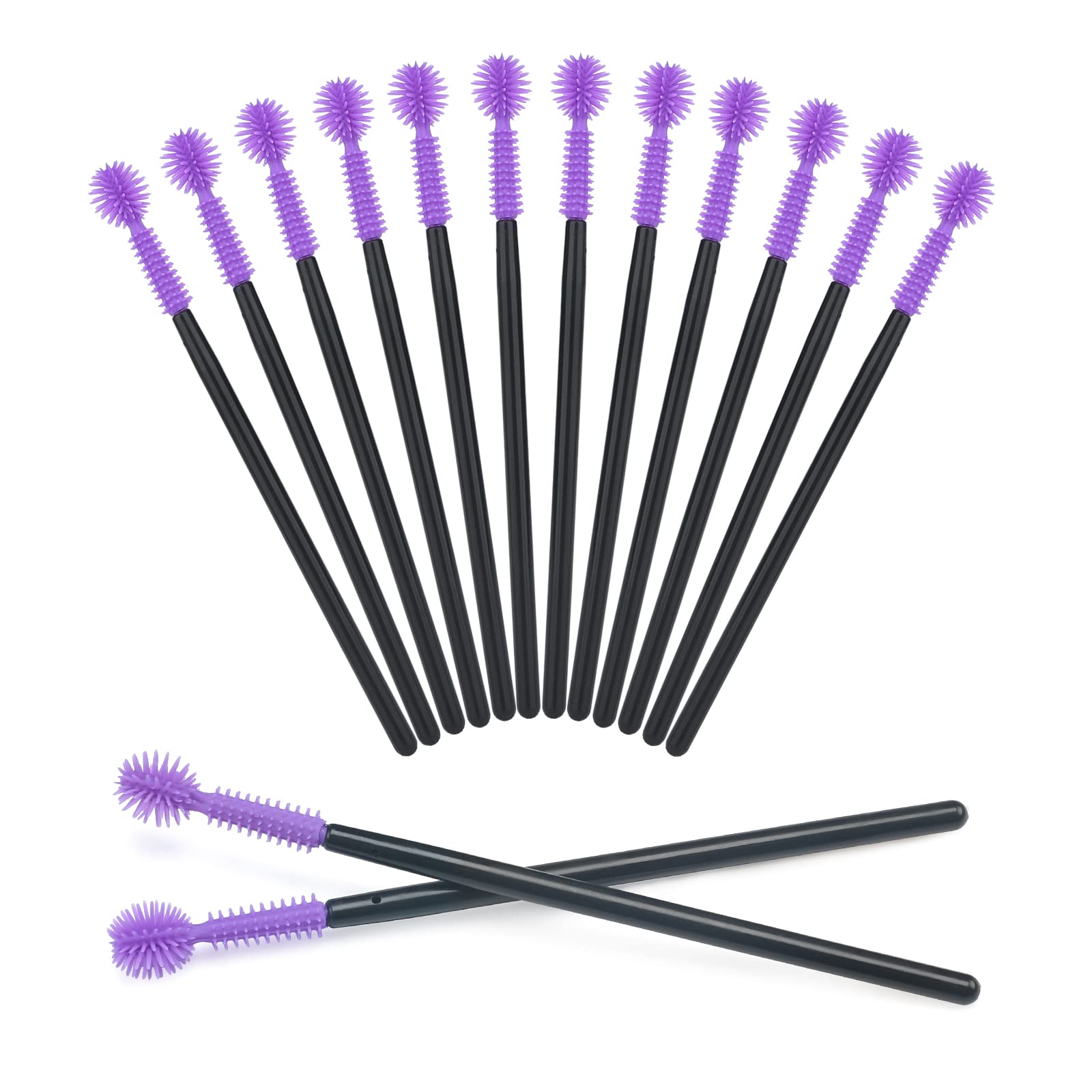 G2PLUS 50PCS Silicone Eyelash Brushes, Disposable Mascara Wands, Adjustable Ball- Shape Eyelash Spoolies, Eyebrow Brushes for Eyelash Extension and Eyebrow (Purple)