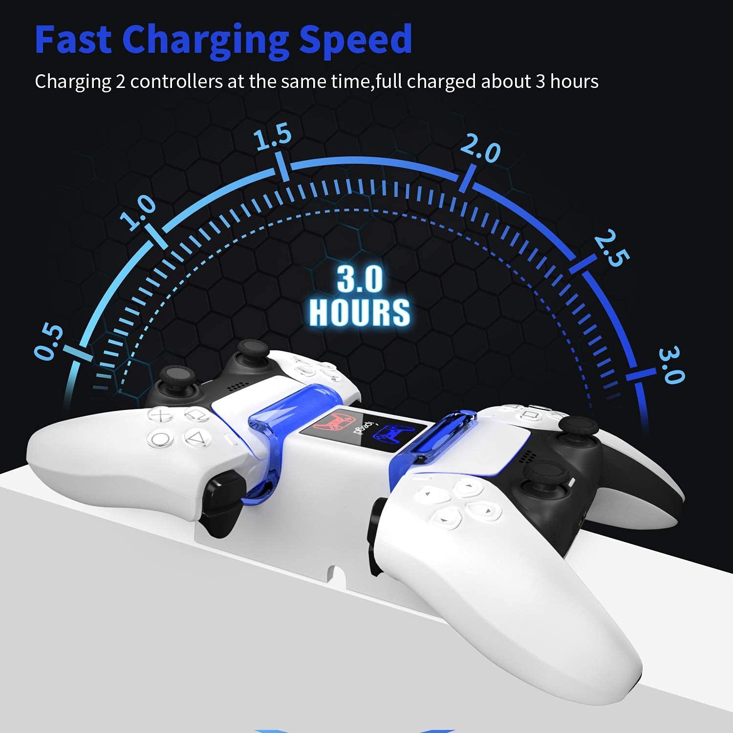 Ackmioxy PS5 Controller Charger PS5 Charging Station with LED Indicator & Built-in Cable Slot & Safety Chip Protection, Dual USB Type C Fast Charging Dock for PS5 DualSense Controller
