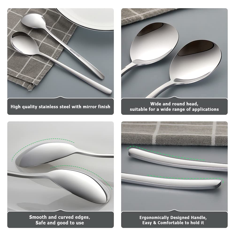 AYFDISHS Korean Spoon,6 Pieces Soup Spoons Stainless Steel,Korean Spoons with Long Handles,8 Inch Asian Soup Spoon Dinner Spoon Table Spoon Flatware Set