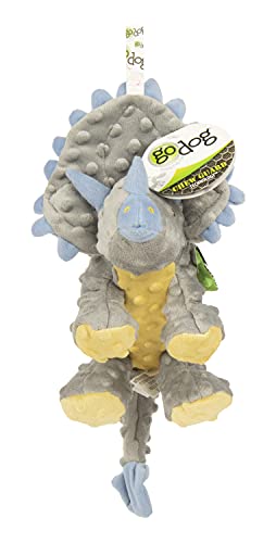 goDog Dinos Frills Squeaky Plush Dog Toy, Chew Guard Technology - Gray, Large