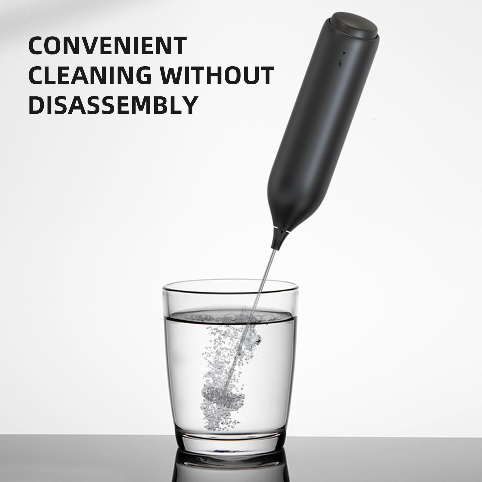 Lamido Milk Frother Handheld with Wall Mounted Stand, Mini Foamer Wand for Lattes, USB Rechargeable Drink Mixer, Electric Hand Whisk, Automatic Stirrers & Coffee Blender - Kitchen Gifts - Black