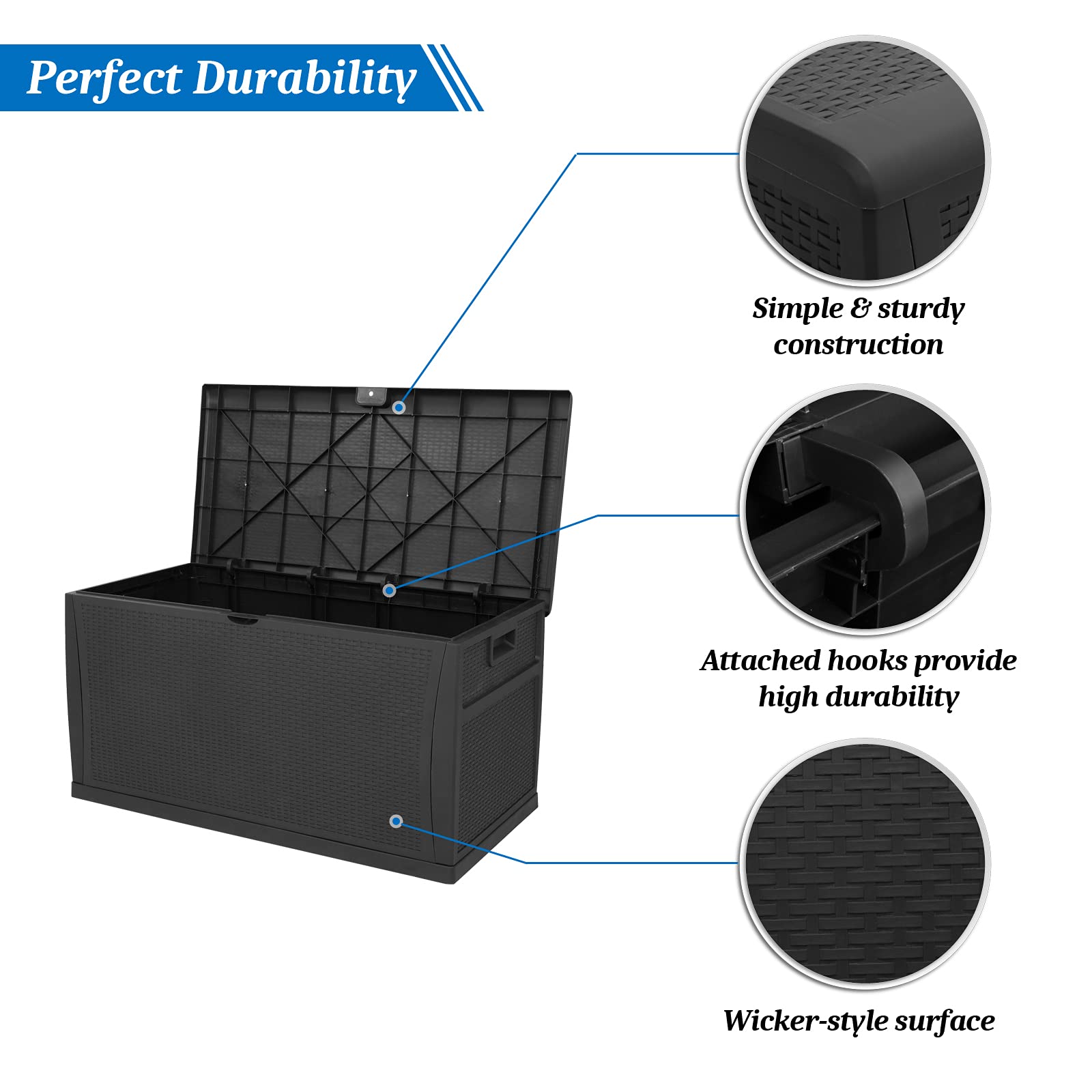 VINGLI 120 Gallon Large Deck Box Outdoor Storage Box with Lid, Plastic Patio Furniture Container Bin Rattan Grain Surface for Cushions Books Garden Tools Pool Accessories (Grey)