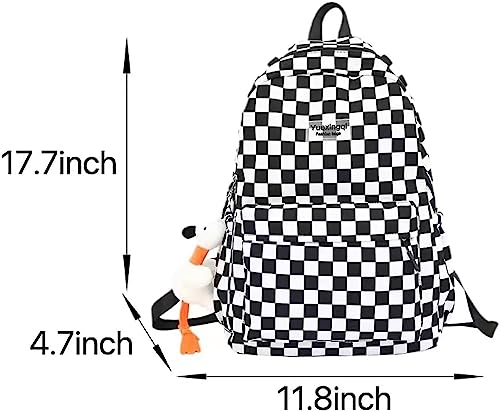 Cute Aesthetic Backpack Checkered Kawaii Backpack with Cute Pendant Checkerboard Casual Daypack College Laptop Bookbag (One Size,Pink)