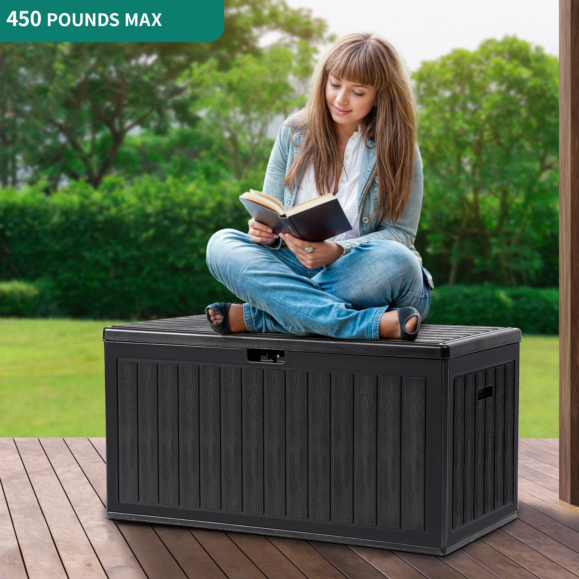 YITAHOME XXL 230 Gallon Large Deck Box,Outdoor Storage for Patio Furniture Cushions,Garden Tools with Flexible Divider,Waterproof,Lockable (Black&Brown)