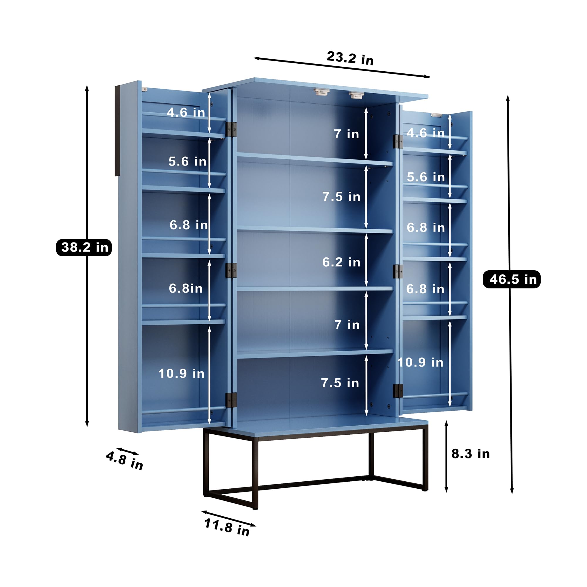 ARTPOWER 46" Blue Pantry Cabinets, Food Pantry Storage Cabinet with Adjustable Shelves,Large Storage Space for Kitchen,Blue