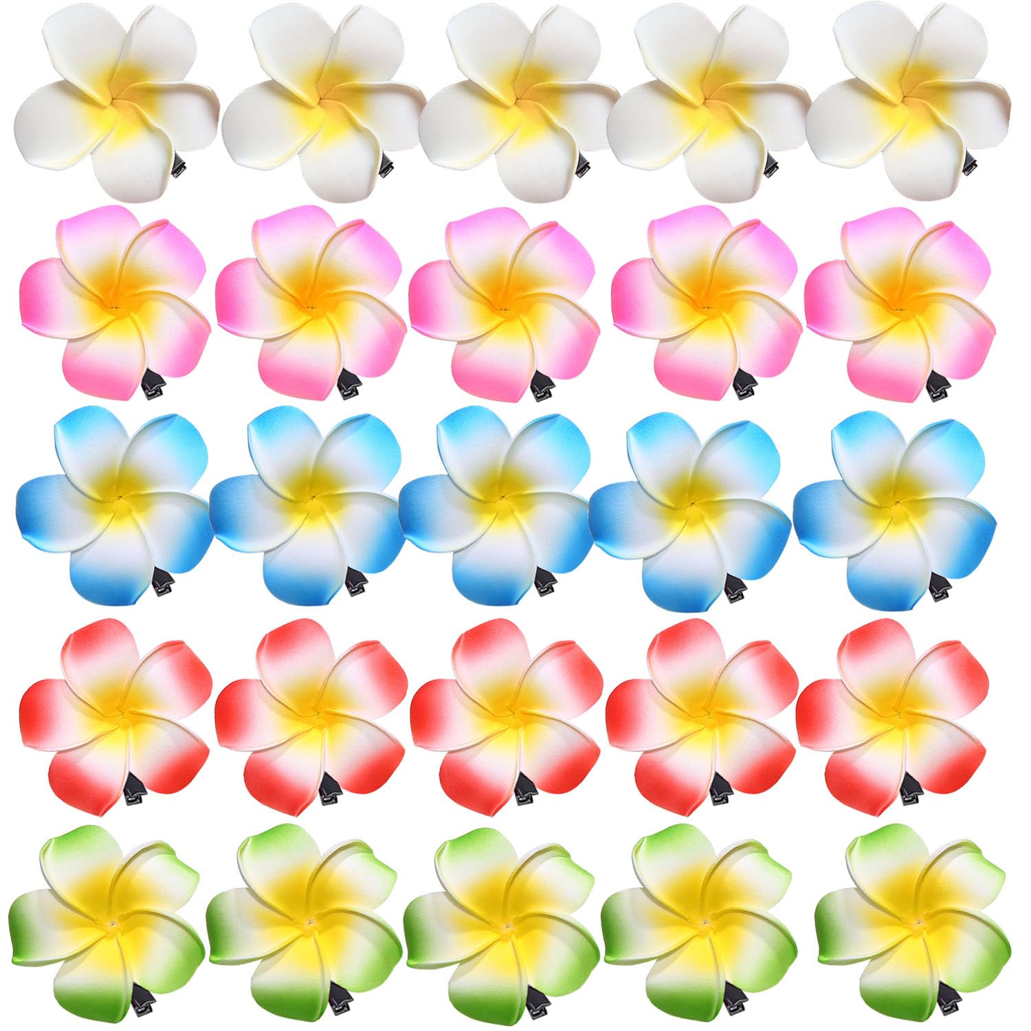 50Pcs 2.5" Mix Colors Foam Hawaiian Frangipani Artificial Plumeria Flower Hat Hair Clips for Home Bridal Wedding Tropical Party Beach Vacation Decoration