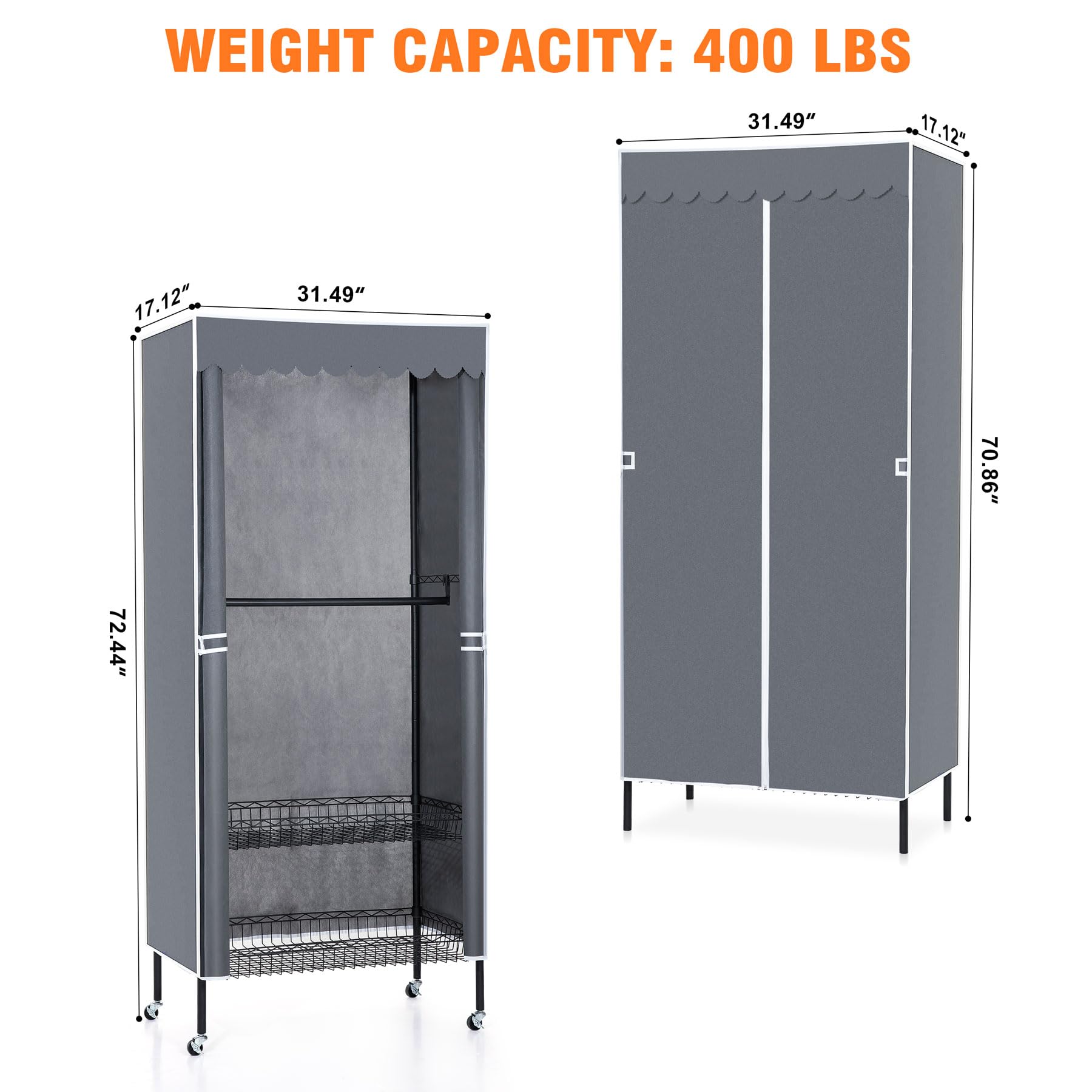 BVBOX Clothing Rack, Robust Wardrobe Organizer with 700LBS Load Capacity, Adjustable Metal Garment Rack for Hanging Clothes - Wire Closet Rack for a Sturdy Wardrobe (31" W x 70" H x 117" D)