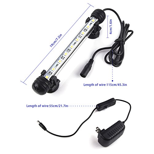 LED Aquarium Light, Smiful Fish Tank Light Submersible Underwater Crystal Glass LEDs Lights, 7.5"- White