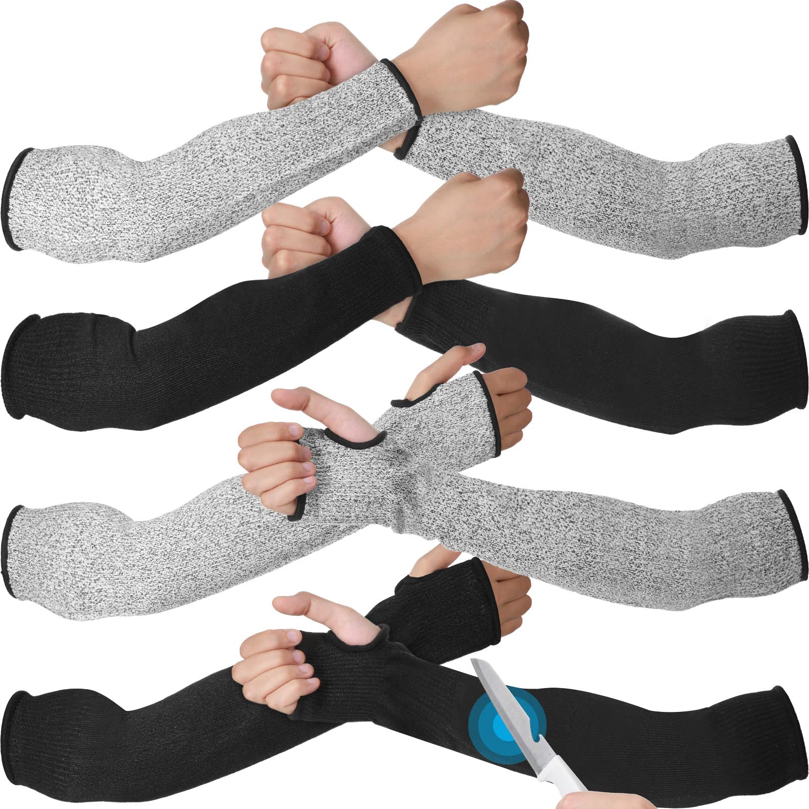 Chuarry 4 Pairs Cut Resistant Sleeves Thin Arm Protectors Arm Guard for Thin Skin and Bruising Sleeves for Men Women(Black, Gray)