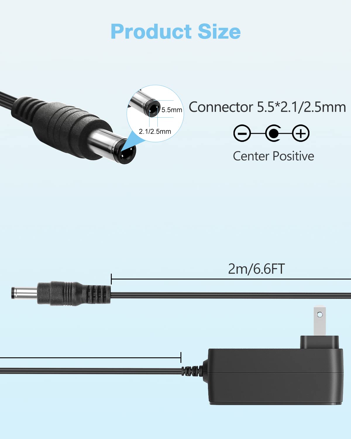 Aclorol 6.6FT 12V Power Supply Adapter Replacement for Yamaha PSR YPG YPT DGX DD EZ and P Digital Piano and Portable Keyboard Series Replacement PA-130 PA-130B Adapter 2M Power Cord
