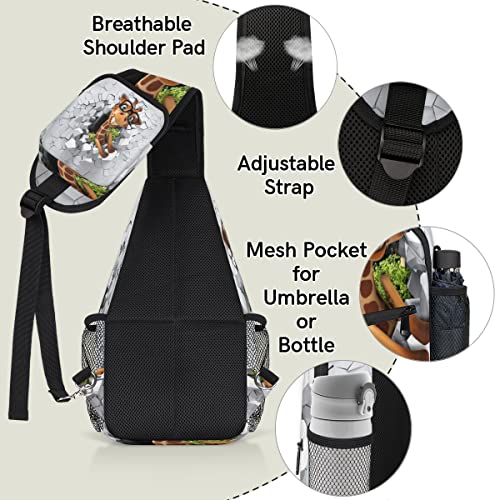 Cute Giraffe Sling Bag Crossbody Sling Backpack Water Resistant Shoulder Bag Outdoor Travel Hiking Chest Bag Daypack for Women Men Unisex