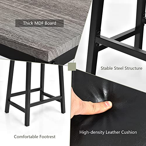 COSTWAY 3 Pieces Dining Table Set, Counter Height Pub Table Set with 2 Upholstered Bar Stools and 3 Shelves, Industrial Kitchen Table Set for Living Room, Restaurant