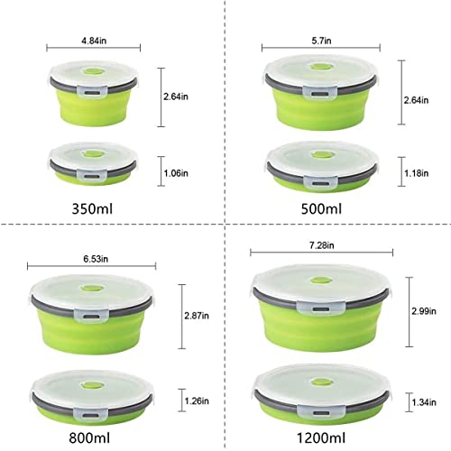 Collapsible Bowls For Camping, Set of 4 Silicone Food Storage Containers with Lids, Rv storage and organization, Rv Kitchen Accessories, BPA Free, Microwavable, Freezer, Dishwasher Safe Green