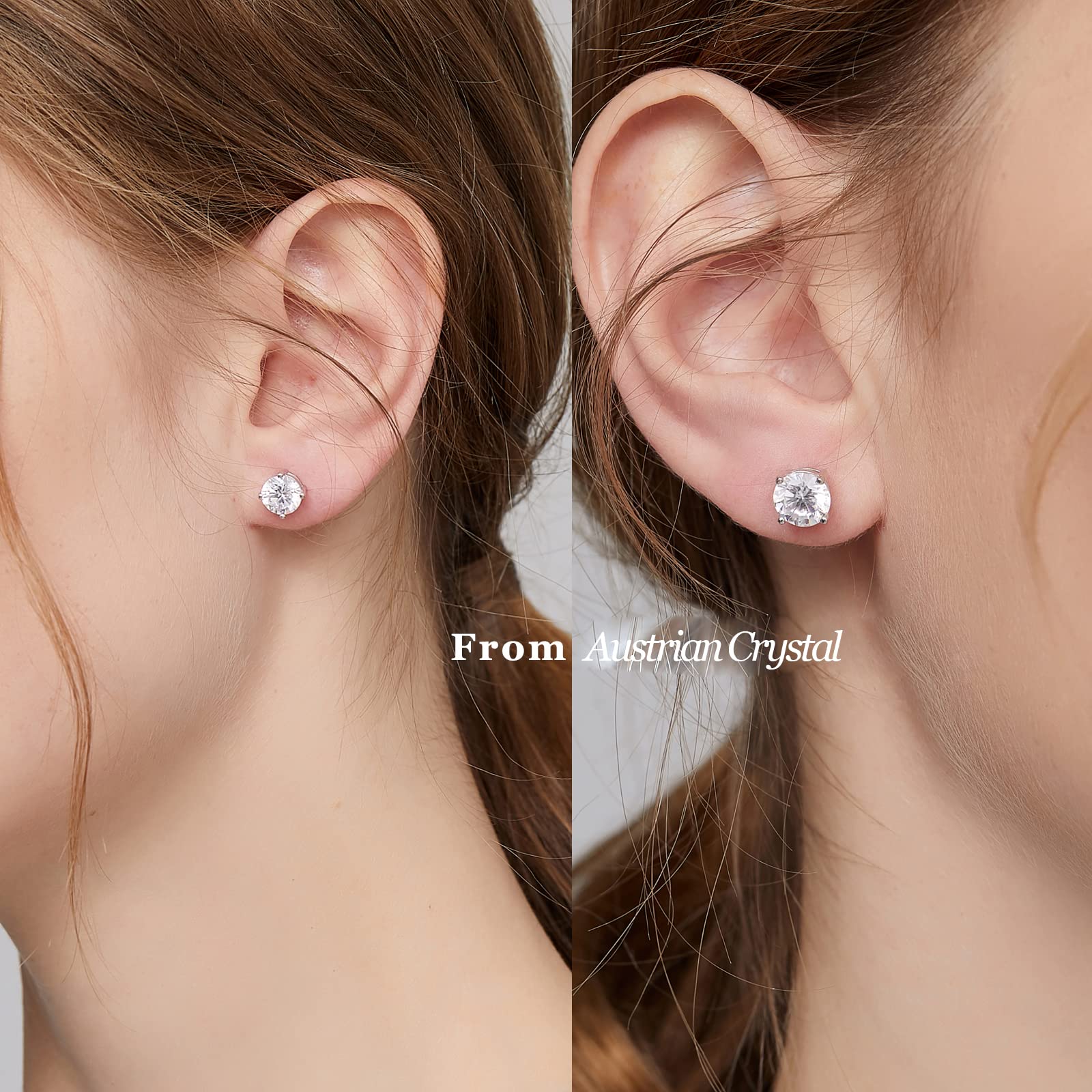 Earrings Stud for Women Sterling Silver Stud Earrings Men Fake Diamond Earrings Women Cubic Zirconia Earrings Studs 6mm CZ Earrings Sterling Silver Diamond Studs White Gold Stud Earrings