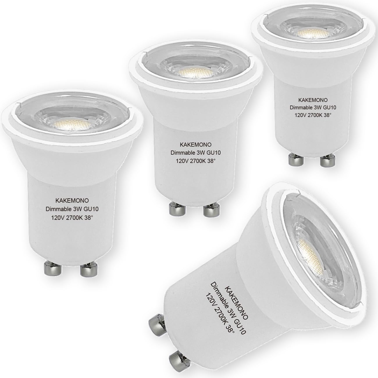 KAKEMONO Dimmable MR11 GU10 Base LED Bulb 35mm Mini/Small Spotlight 120V 3W Track Light, 20watt 35W Halogen Equivalent, Warm White 2700K, Pack of 4