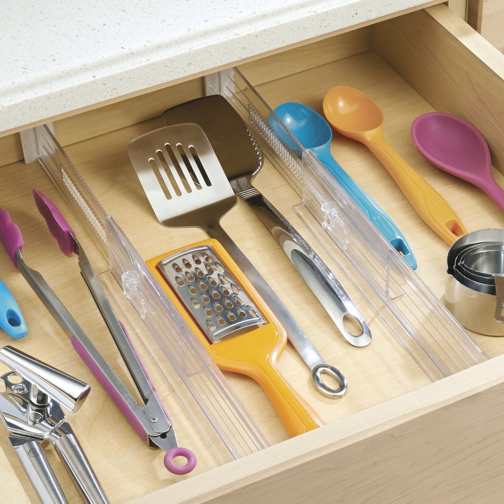 iDesign Drawer Dividers, Deep Adjustable Organiser System Made of Durable Plastic, Set of 2 Drawer Inserts for Wardrobe, Clear, 62420EU