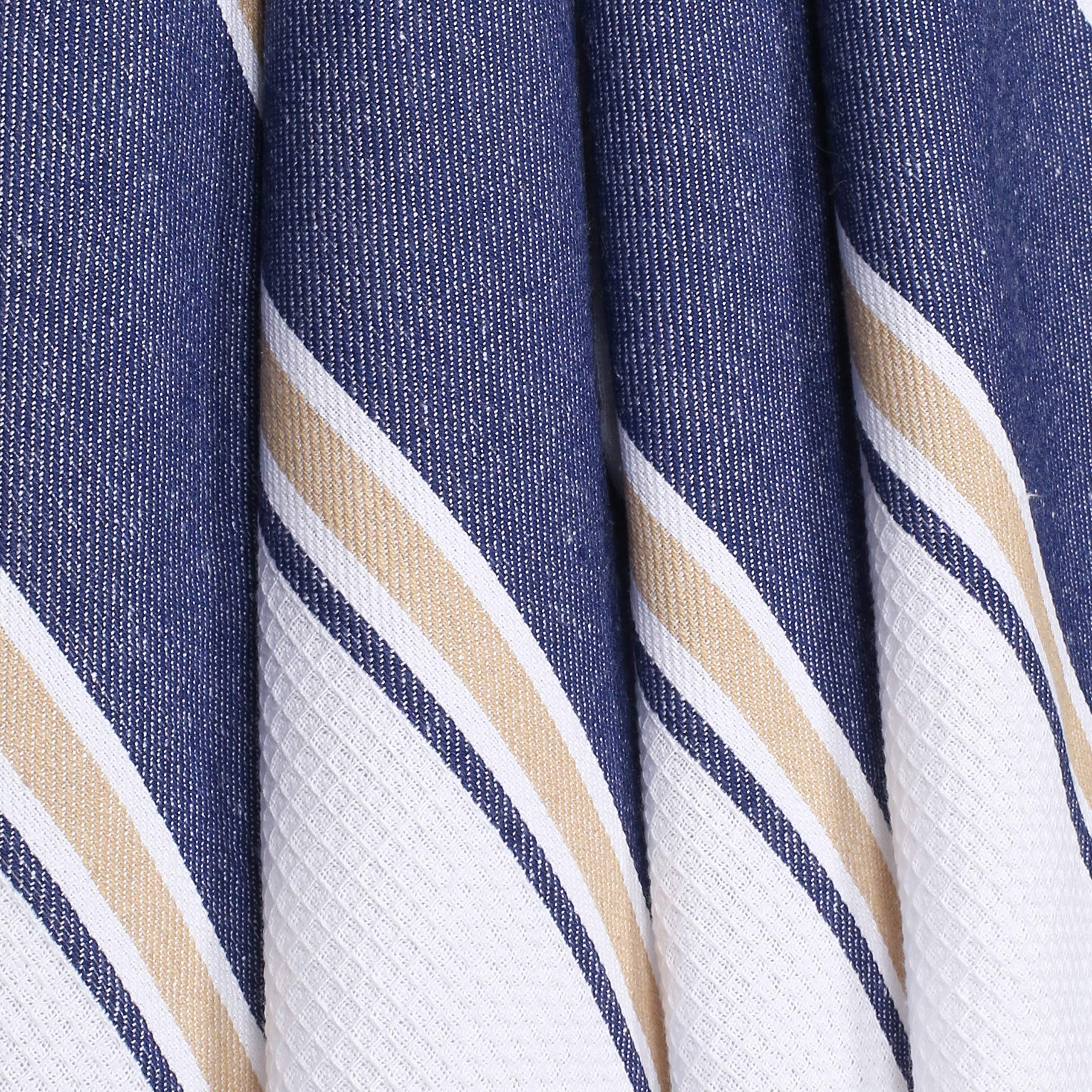 Bedding Craft- Set of 6 Blue/Beige Waffle Stripe Kitchen Towel – Absorbent Cotton Dishcloths for Drying Dishes, Farmhouse Kitchen Decor, Bar Towels, and More