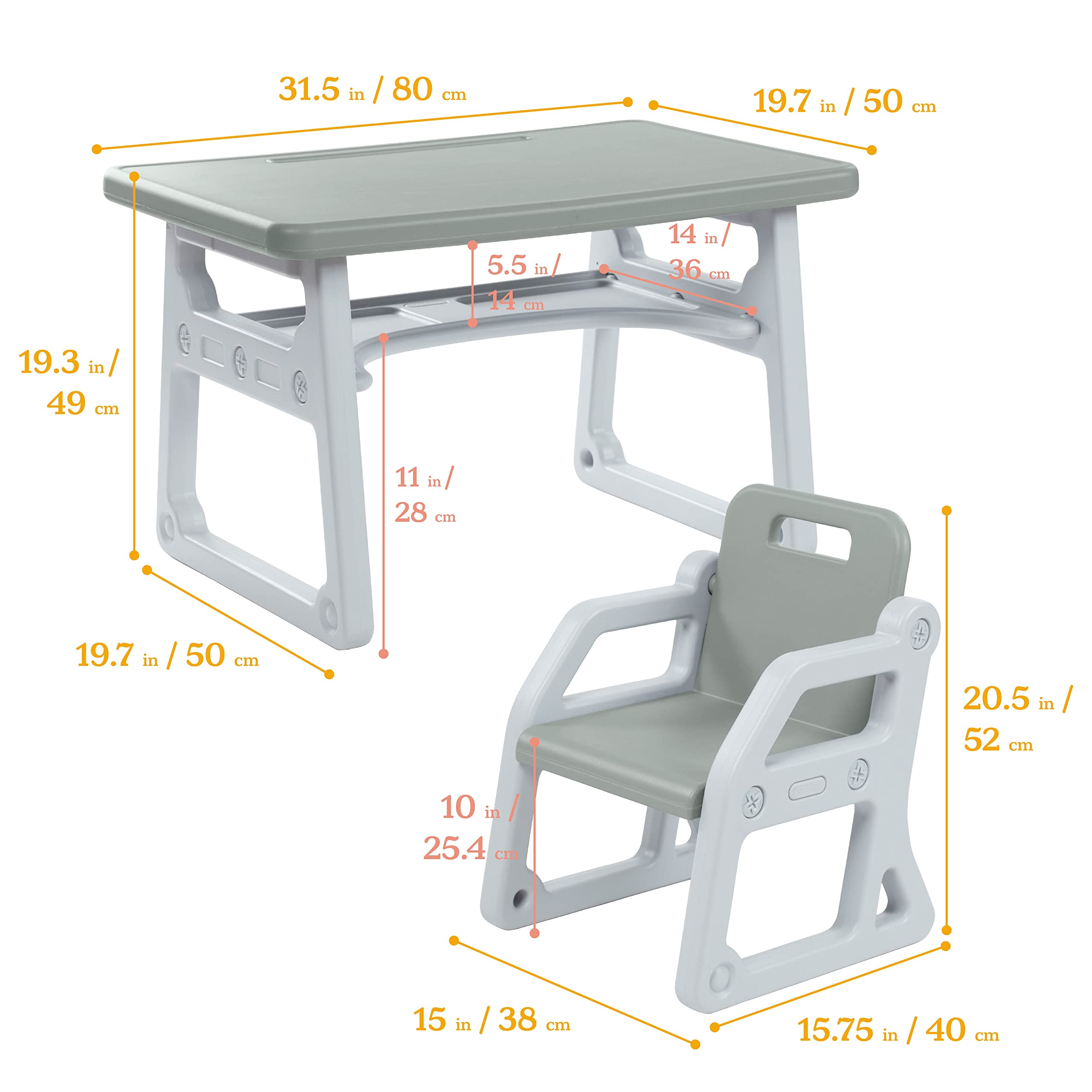 ECR4Kids Toddler Plus Desk and Chair, Kids Furniture, Grey/Light Grey