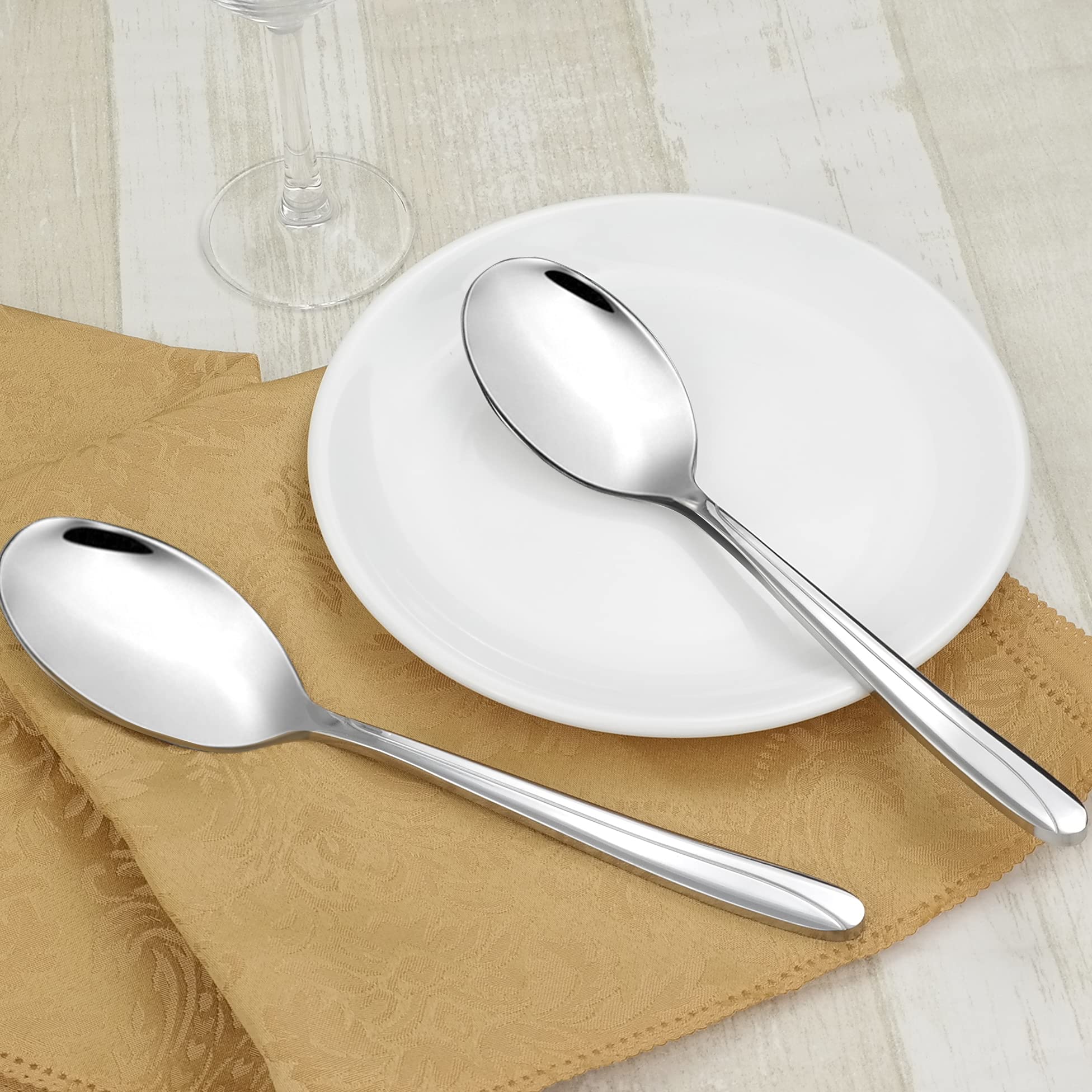 Anbers 8 Pieces Large Serving Spoons, 9.45 Inches, Stainless Steel Catering Serving Spoons