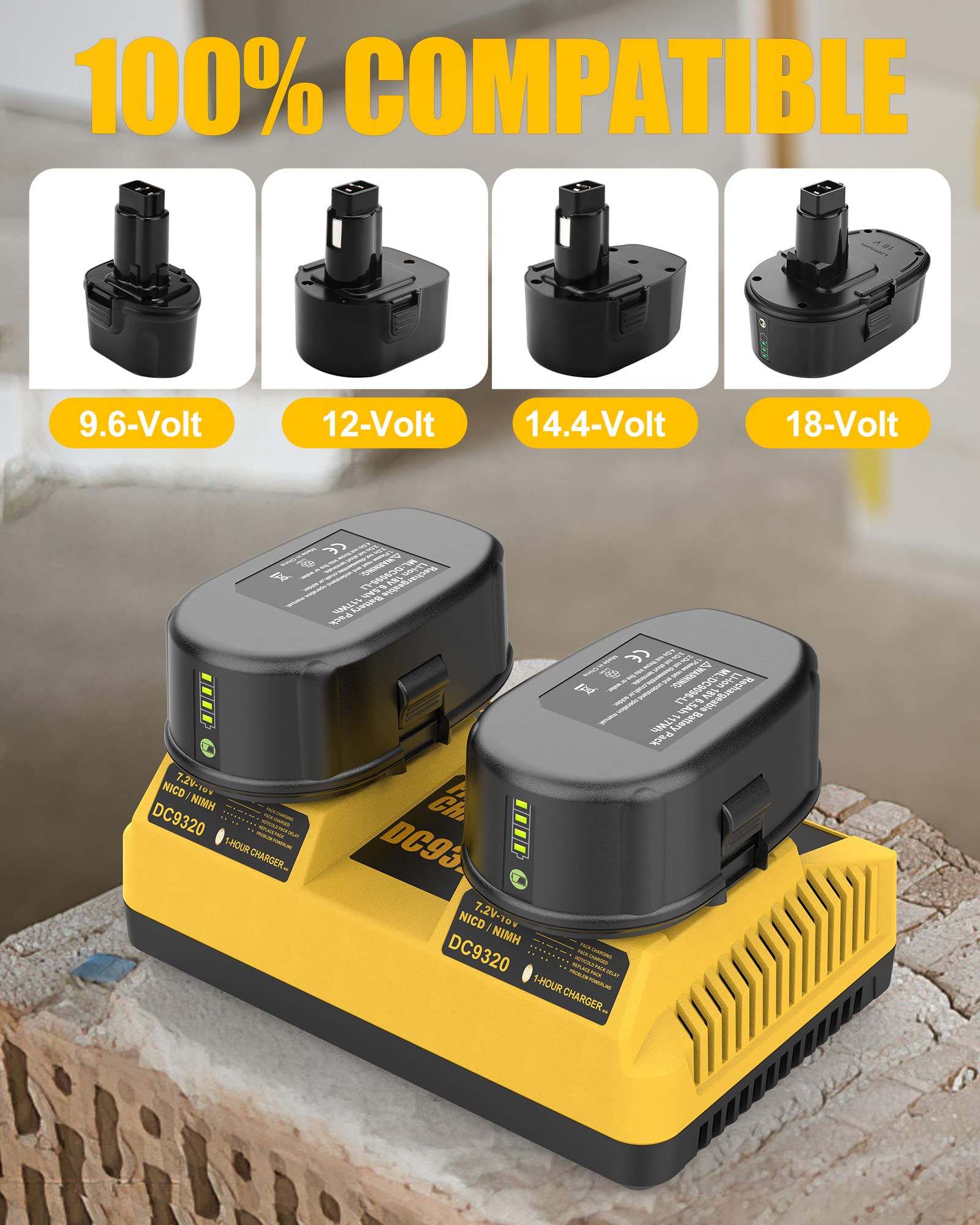 AYTXTG 2Pack 6.5Ah Lithium Battery Replace for Dewalt 18V XRP Ni-Cad Battery DC9096 DC9098 DC9099 DE9039 DE9095 + 2 Port DC9320 Fast Dual Charger for Dewalt 7.2V-18V XRP NI-CD NI-MH Battery