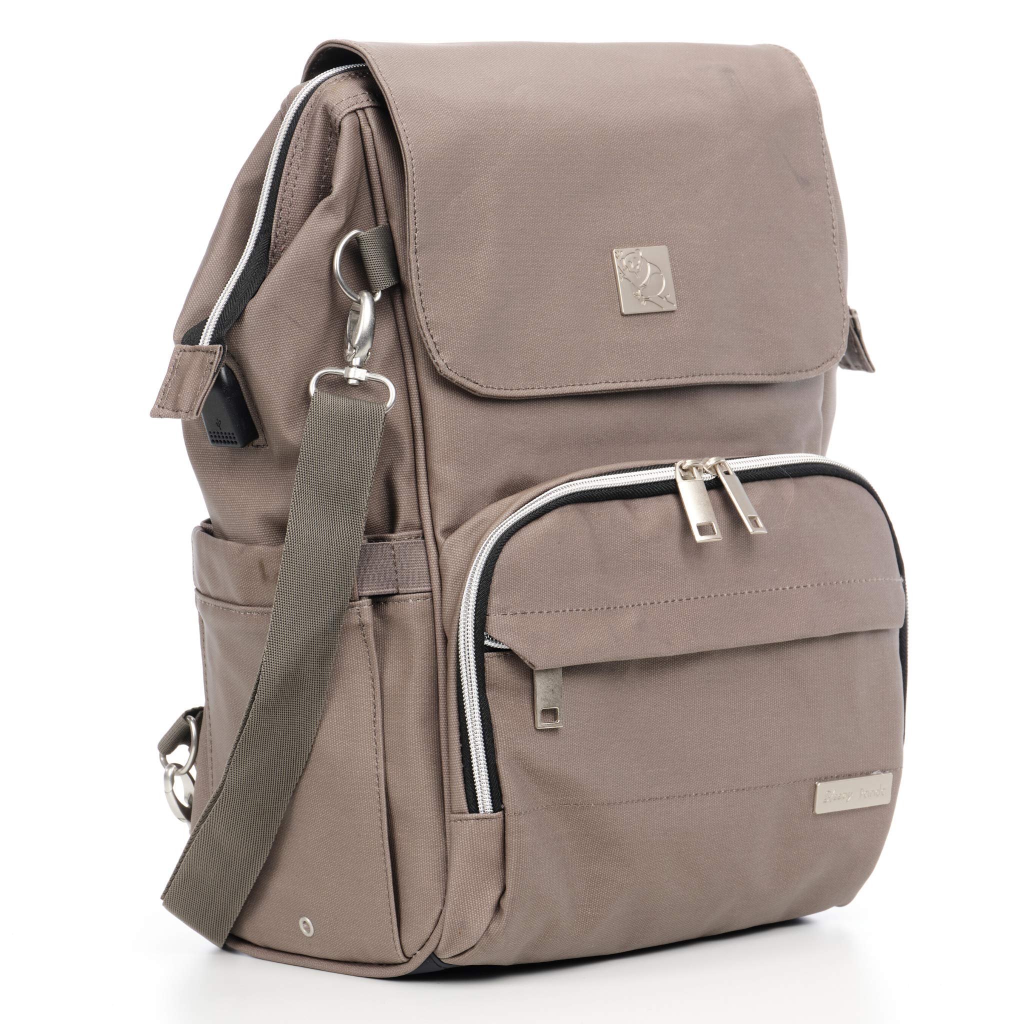 The Kennedy Diaper Bag Backpack for Mom or Dad with Stroller Straps, Baby Changing Pad & USB Hub, Neutral (Grey)
