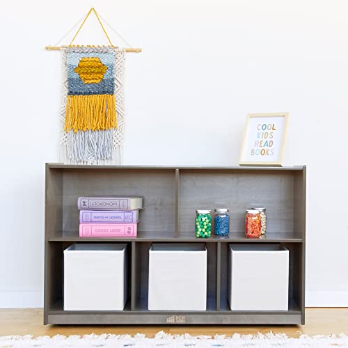 ECR4Kids 5-Compartment Mobile Storage Cabinet, 30in, Classroom Furniture, Grey Wash