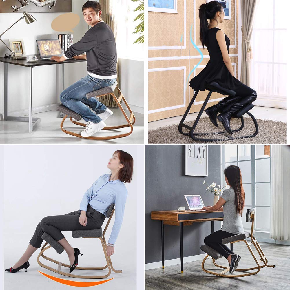 APOE Ergonomic Kneeling Chair with Back Support, Knee Chair Posture Correction Desk Stool for Home Office, Thick Comfortable Cushions, Gray