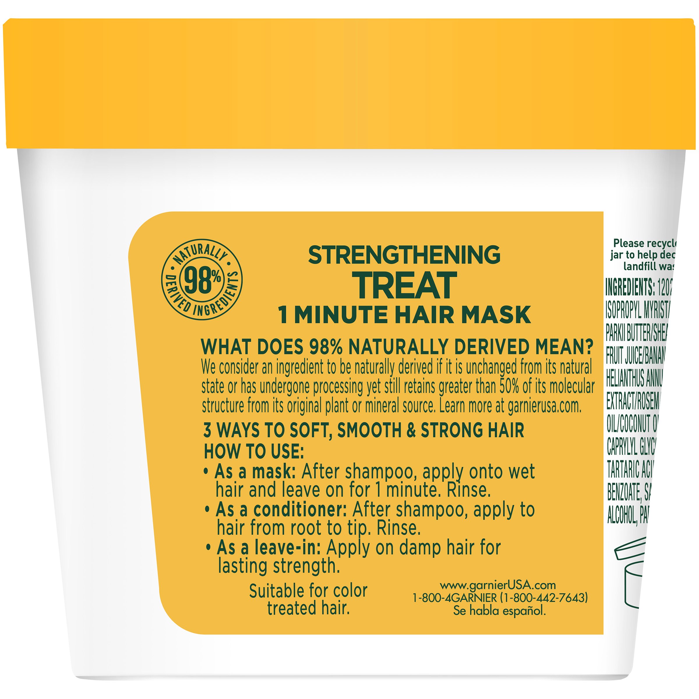 Garnier Fructis Strengthening Treat 1 Minute Hair Mask with Banana Extract, 3.4 Fl Oz (Pack of 1)