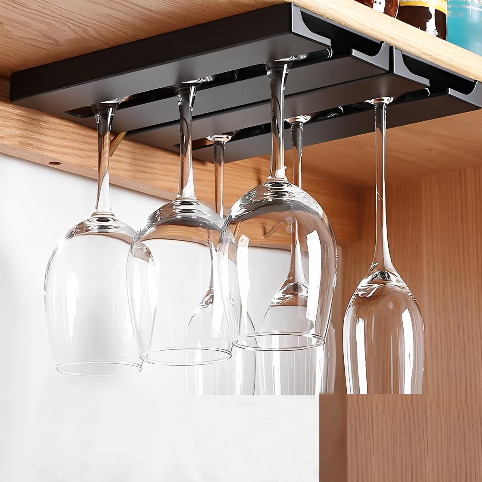 DESONAUT Wine Glass Holder,2 Pack Black Wine Glass Rack Punch-free Under Cabinet Wine Glass Holder Hanging Plastic Stemware Rack