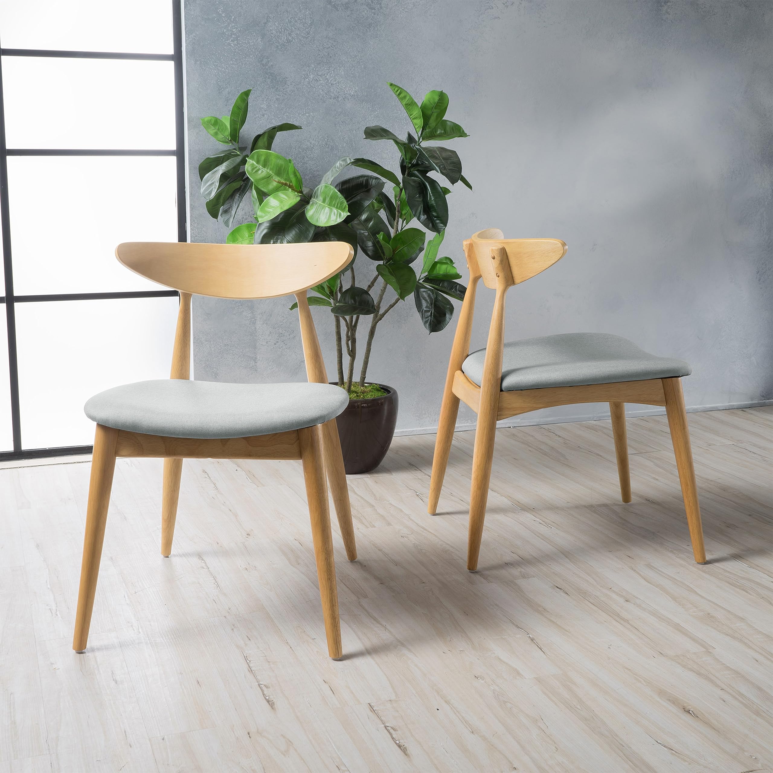 Christopher Knight Home Barron Fabric with Oak Finish Dining Chairs, 2-Pcs Set, Light Grey / Oak