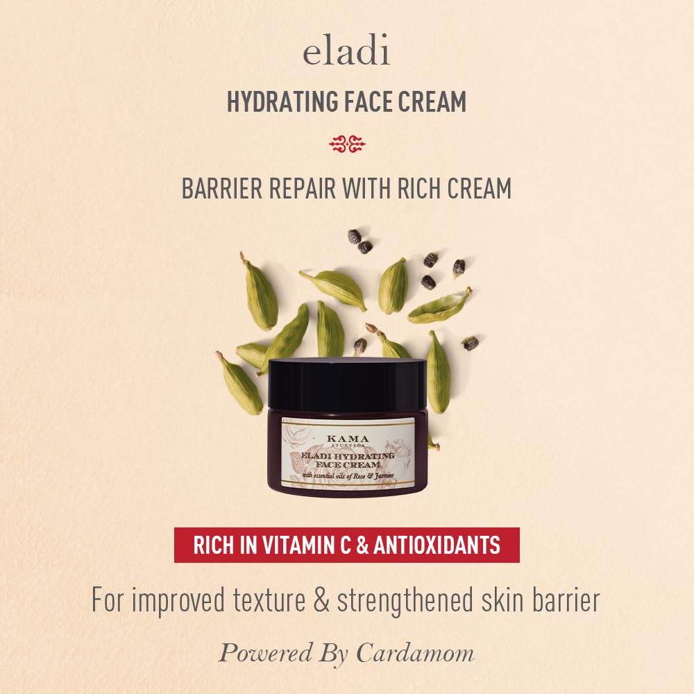 Kama Ayurveda Eladi Hydrating Ayurvedic Face Cream with Pure Essential Oils of Rose and Jasmine, 50g