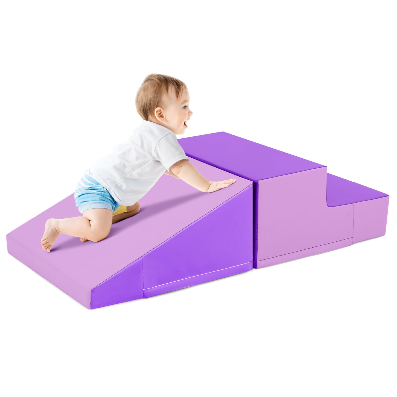 Costzon Climb and Crawl Foam Play Set, Soft Foam Toddler Stairs and Ramp Climber Gym Toy, 2-Piece Educational Play Set for Babies & Toddlers - Great for Climbing, Sliding (Pink)