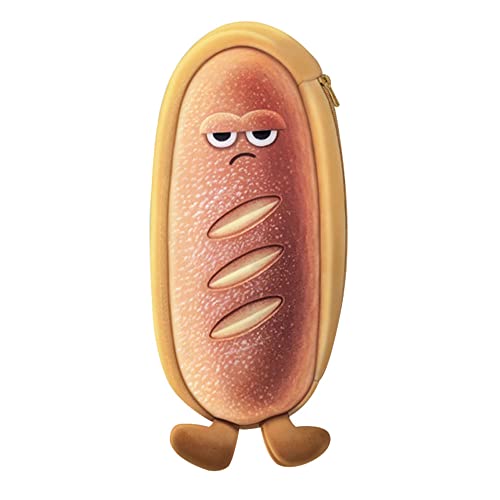 HSYHERE Creative Cute Novelty Funny Face Simulation Real Food Theme Toast Hotdog Bread Character Soft Stuffed Surface Clothes Zipper Pencil Box Pencil Bag Pencil Case Pencil Holder Pouch -Bread