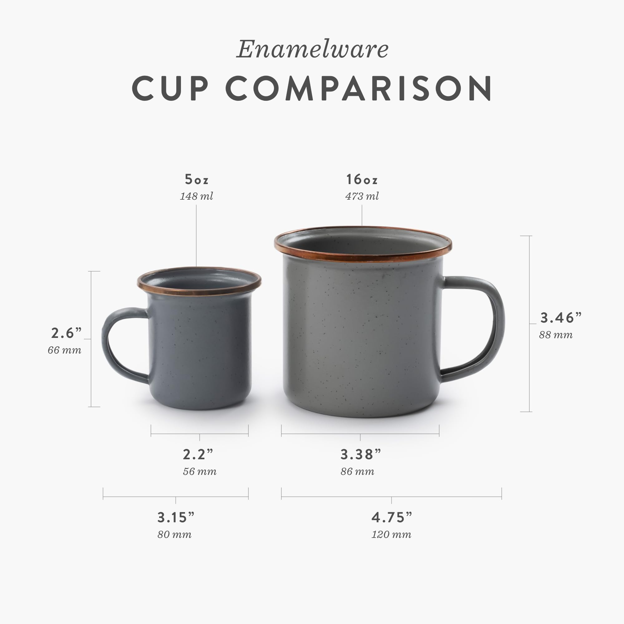 Barebones Enamel Cup - Enameled Steel Mug Set of 2 14-oz - Stainless Steel Rim for Camping and Outdoor Use- Slate Gray