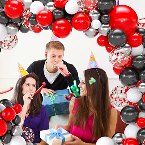 Black and Red Balloon Garland Kit Red Black White Metallic Silver Confetti Balloons Arch for Baby Shower Graduation Circus Pirate Birthday Party Decorations