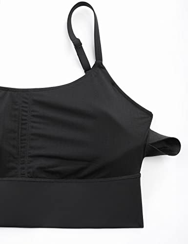 CRZ YOGA Adjustable Longline Sports Bra for Women - V Back Wireless Workout Padded Yoga Bra Cropped Tank Tops Black Medium