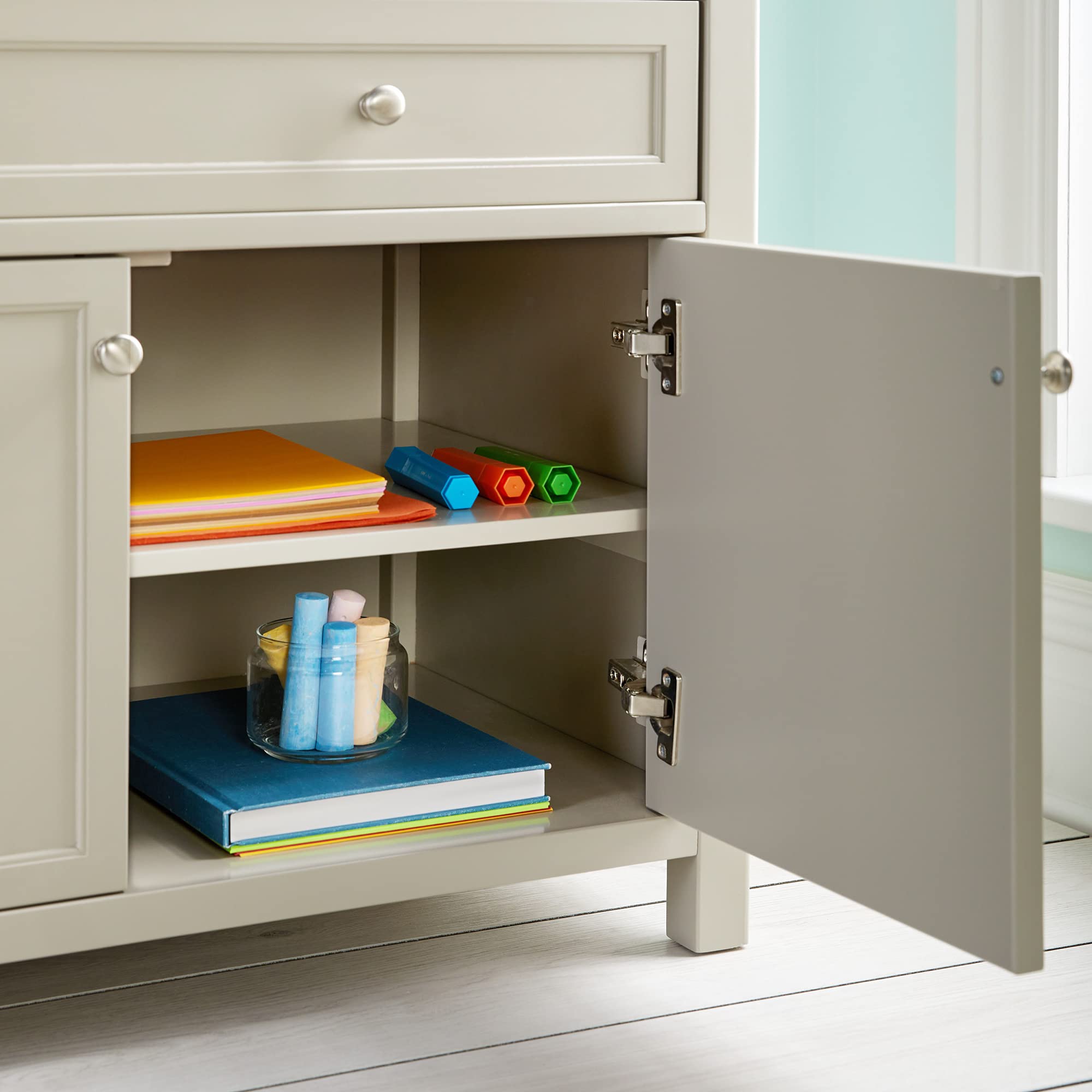 Martha Stewart Crafting Kids' Artwork Storage - Creamy White: Wooden Art Supply Storage Cabinet with Drawers, Crafting Organization for Paper and Tools