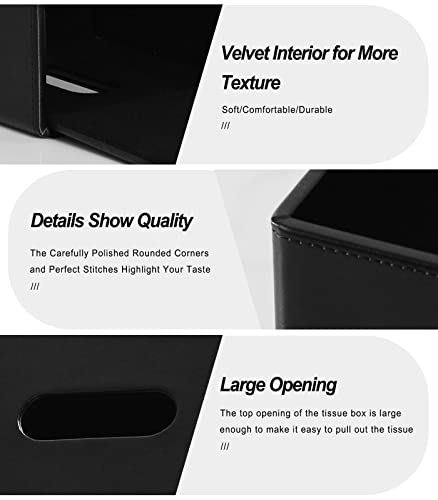 GOLRANLYE Tissue Box Cover Square Multifunctional PU Leather Facial Tissue Box Holder for Dresser Bathroom Decor (Black)