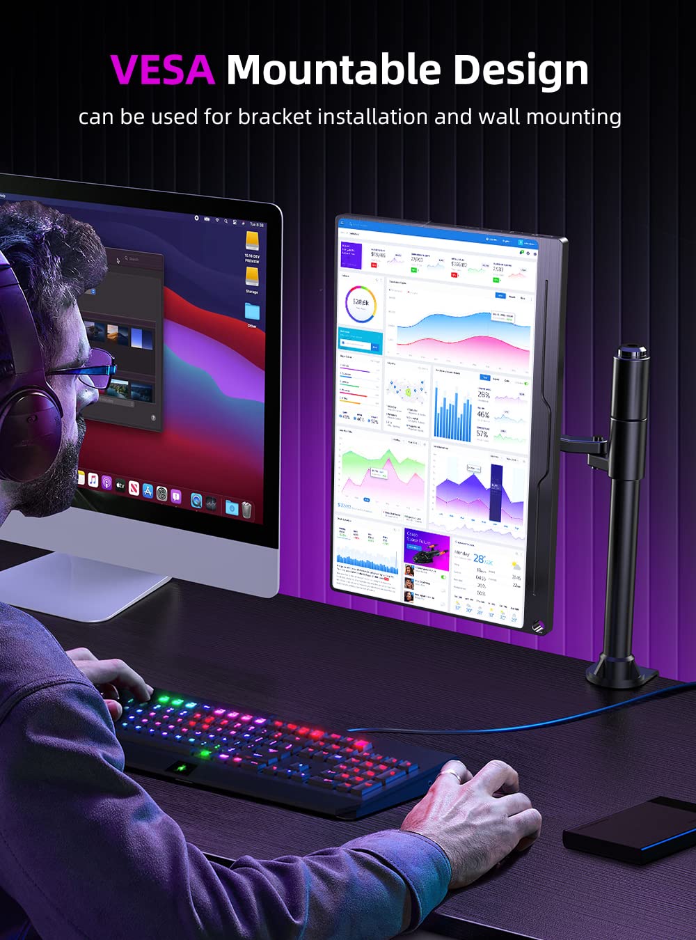UPERFECT Truely 4K Computer Monitor, 15.6" UHD FreeSync 100% AdobeRGB 450 Nits Brightness HDR IPS Speaker Eye Care Game Display 2 Type-C Full HDMI for Laptop Phone, VESA & Smart Case