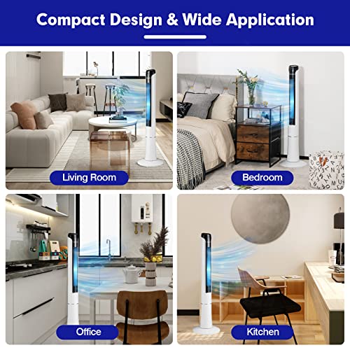 COSTWAY Tower Fan with Remote Control, Portable 47.5-Inch Standing Floor Fan with 80˚ Oscillating, 15H Timer, 3 Modes and 3 Speeds, Quiet Bladeless Fan for Bedroom Living Room Office, White
