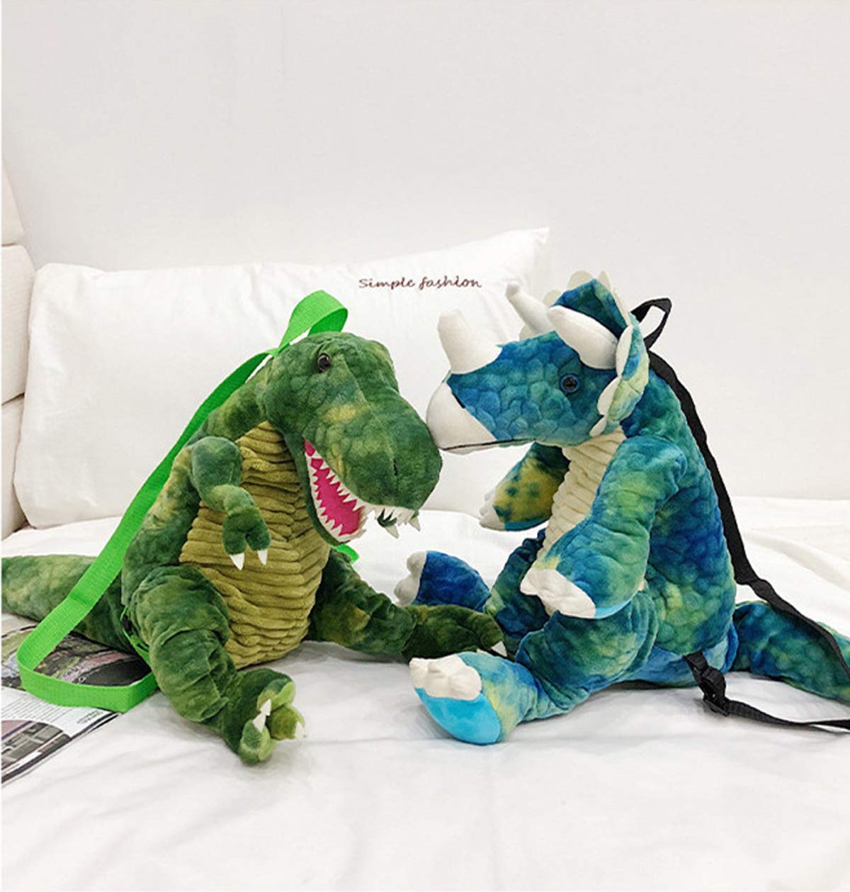 aporake 3D Dinosaur Backpack, Plush Dinosaur Zipper Backpack, Adjustable Straps Cartoon Animal Schoolbag, Great Gifts for Kids (Blue, 60cm)