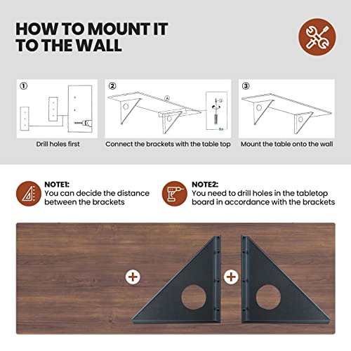 COSTWAY Wall-Mounted Desk, 40β Industrial Floating Computer Desk w/Rubber Wood Table Top & Heavy-Duty Steel Brackets, Space-Saving Home Office Laptop Table, Easy-to-Setup Bar Table for Kitchen