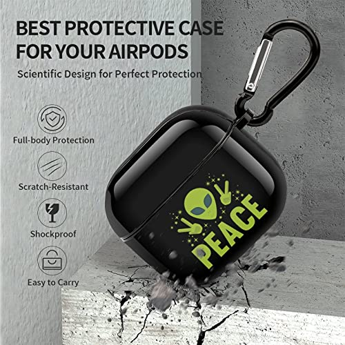 Alien Peace UFO Printed Bluetooth Earbuds Case Cover Compatible for Airpods 3 Protective Storage Box with Keychain