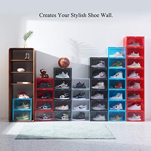 AOTENG STAR Shoes Boxes Stackable,Smoker Grey Sneaker Shoe Box Storage Containers Side Open Door with Magnetic Stackable Breathable Foldable Storage Shoe Boxes Shelf,8 Pack