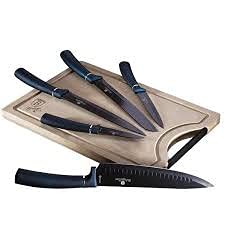 Berlinger Haus Kitchen Knife Set with Magnetic Knife Holder, 6 Pieces Knives Set for Kitchen with Block, Stainless Steel Sharp Cutting Chef Knife Set, Cooking Knives Set with Ergonomic Handle, Blue