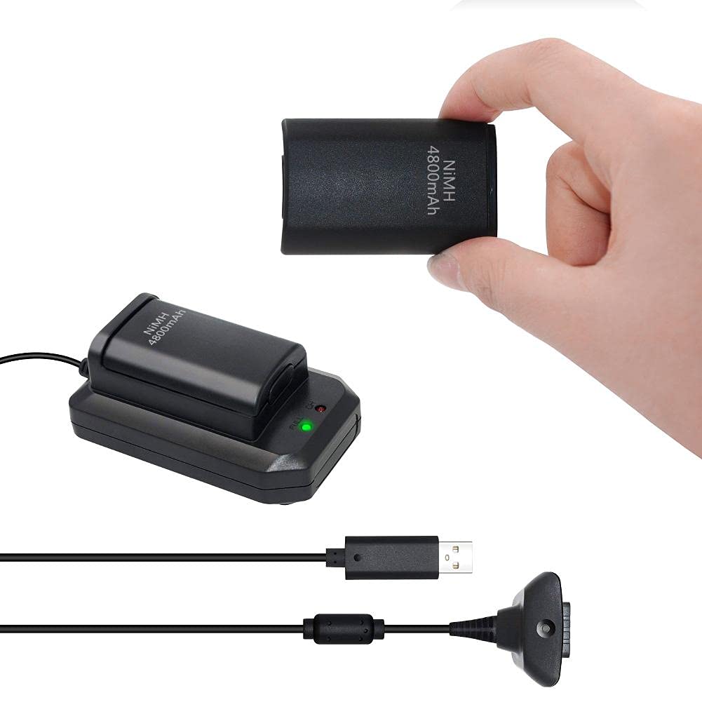Cotchear Double 4800mAh Rechargeable Battery Pack + USB Charger Cable Pack + Charging Base for Xbox 360 Controller - Black
