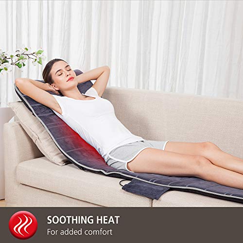 COMFIER Full Body Massage Mat with Heat, Chair Pad with 10 Vibration Motors & 2 Therapy Heating pad with auto Shut Off,Heated Massage Mattress Pad for Back,Gray