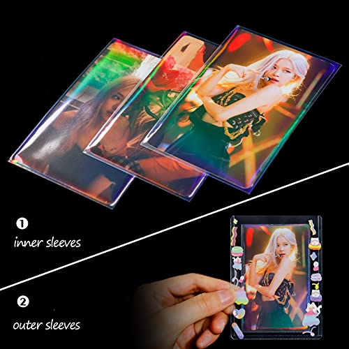 50Pcs Premium Kpop Photocard Sleeves Holographic Rainbow Effect, Perfect Fit Photo Card Protector Sleeves - Hologram & Clear Double-Sided Use