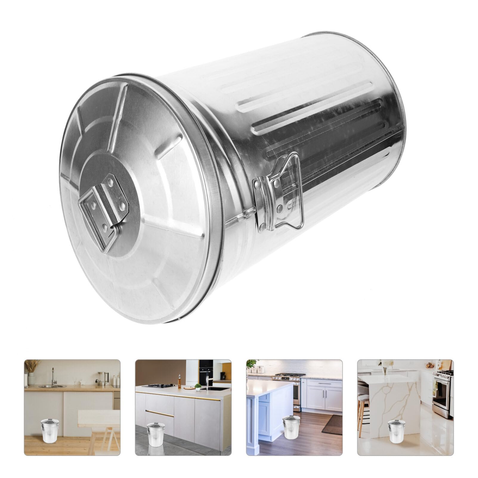 Ciieeo Galvanized Trash Can Metal Garbage Trash Can with Lid Round Wastebasket Container Wastepaper Basket for Home Living Room Kitchen Farm 8L