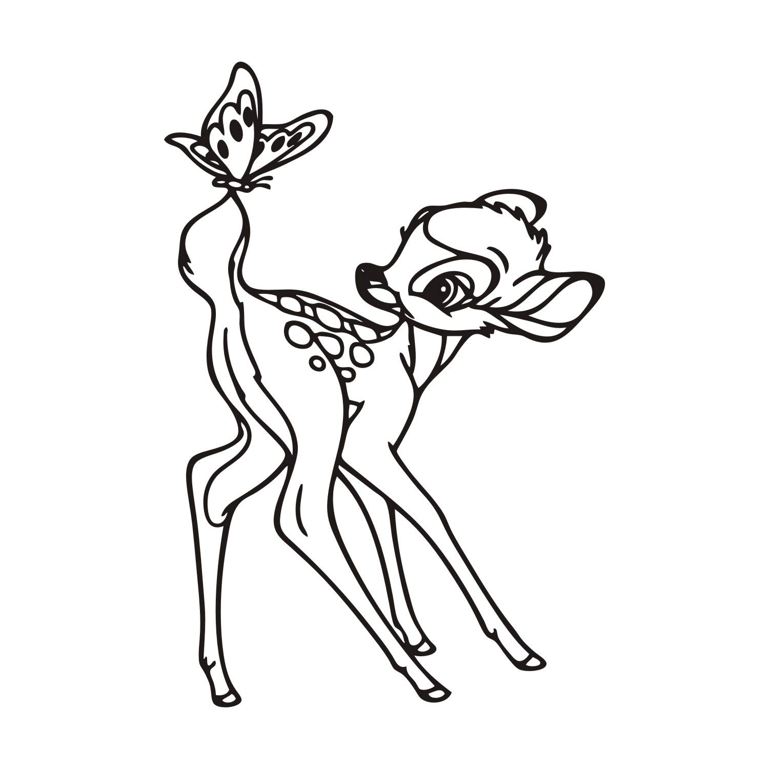 Makeyes Bambi Wall Deer Butterfly Vinyl Sticker Decals for Kids Bedroom Nursery Living Room Interior Decorations Designs Art Mural YMX55 (Black, 39X57CM)